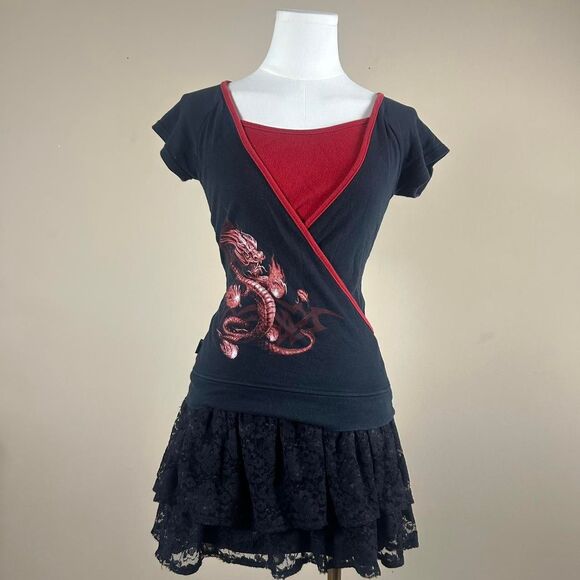 Spiral Direct | Tops | Scene Y2k Emo Spiral Direct 200s Dragon Red And ...
